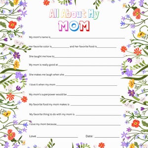 All About My Mom | 2 Frames | Mother’s Day Fill-in-the-blank Printable ...