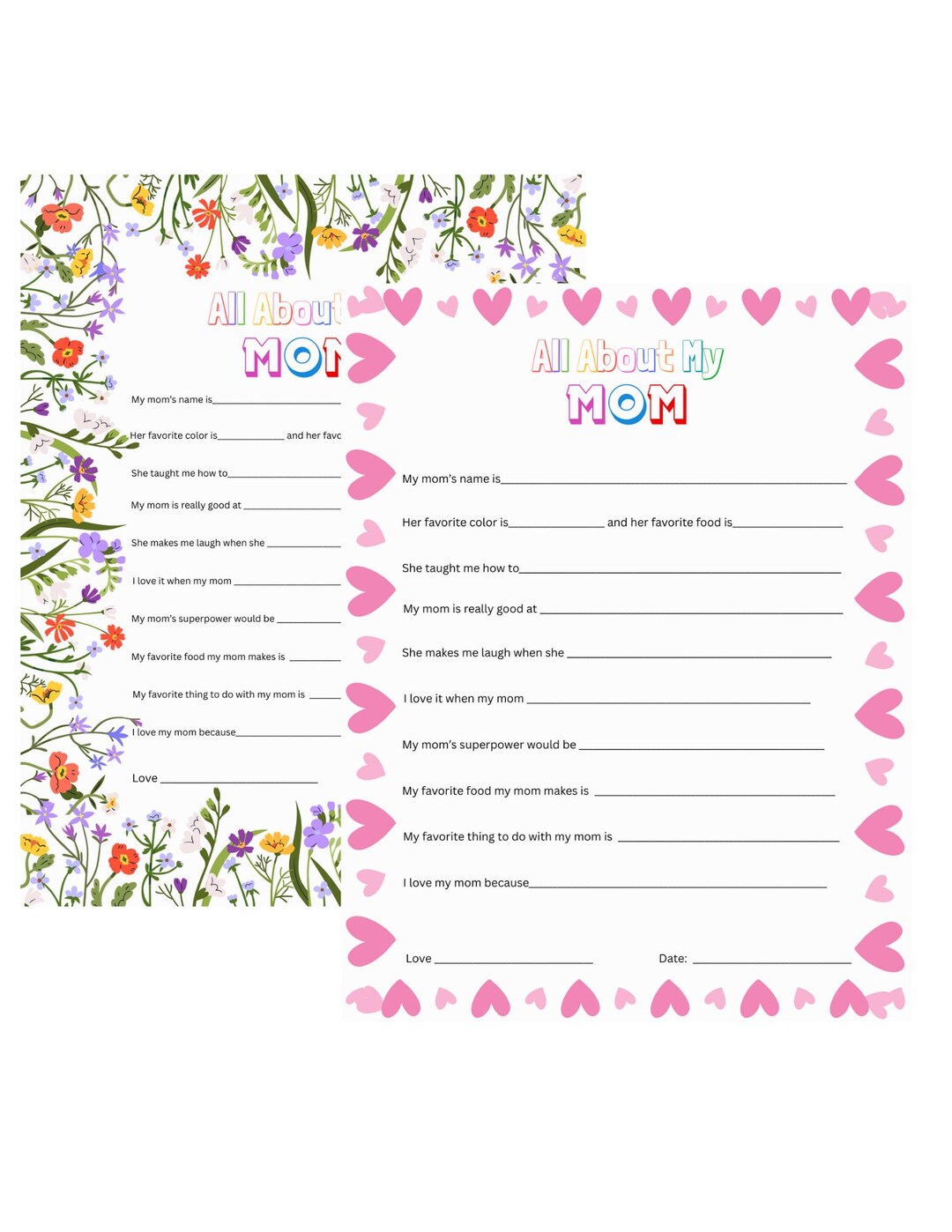 All About My Mom | 2 Frames | Mother’s Day Fill-in-the-blank Printable ...