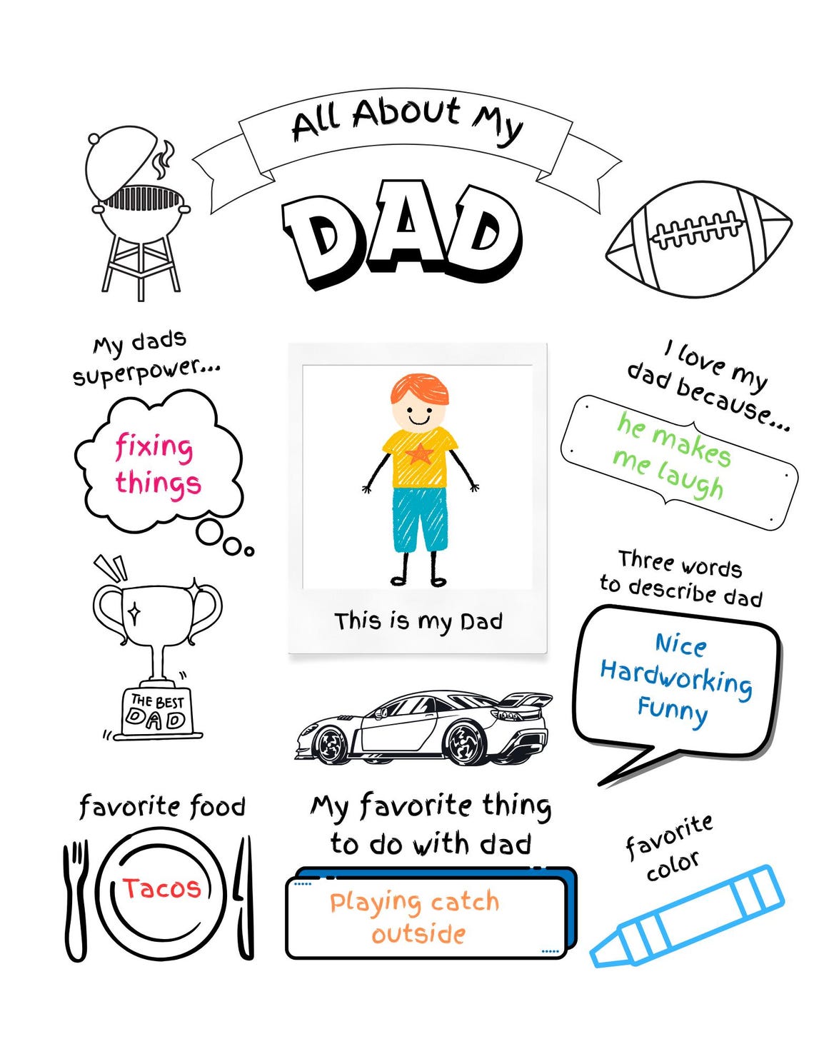 Father's Day "all About My Dad" Printable Coloring Page | Kids Fill-in ...