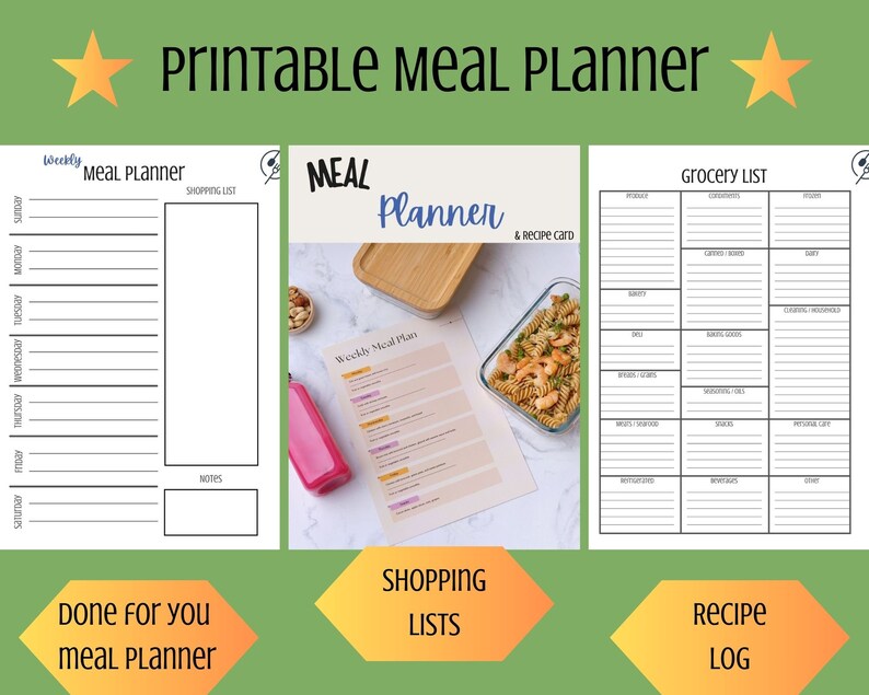Printable Meal Planner & Recipe Notes - Meal Planning Organizer - Etsy