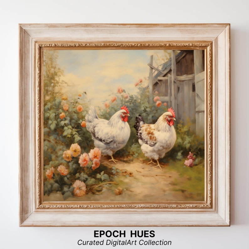 Rustic Chicken Art Print, Farmhouse Kitchen Decor, Vintage Style ...