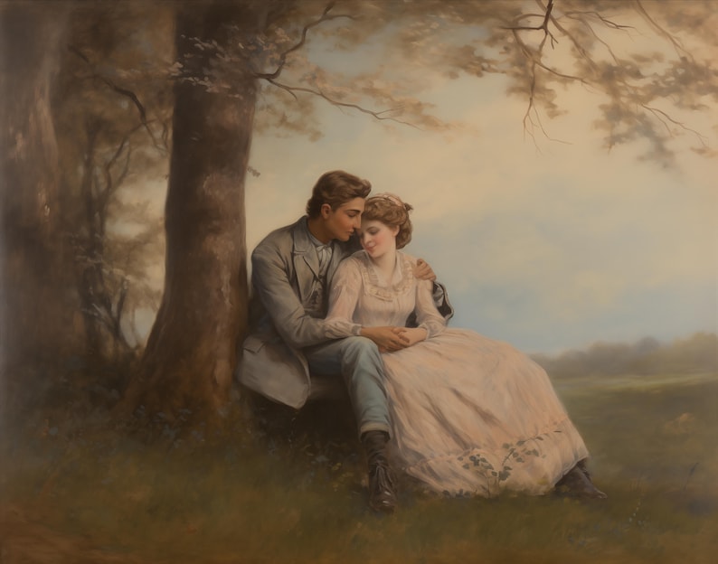 Romantic Vintage Art Print, Classical Couple in Nature, Digital ...