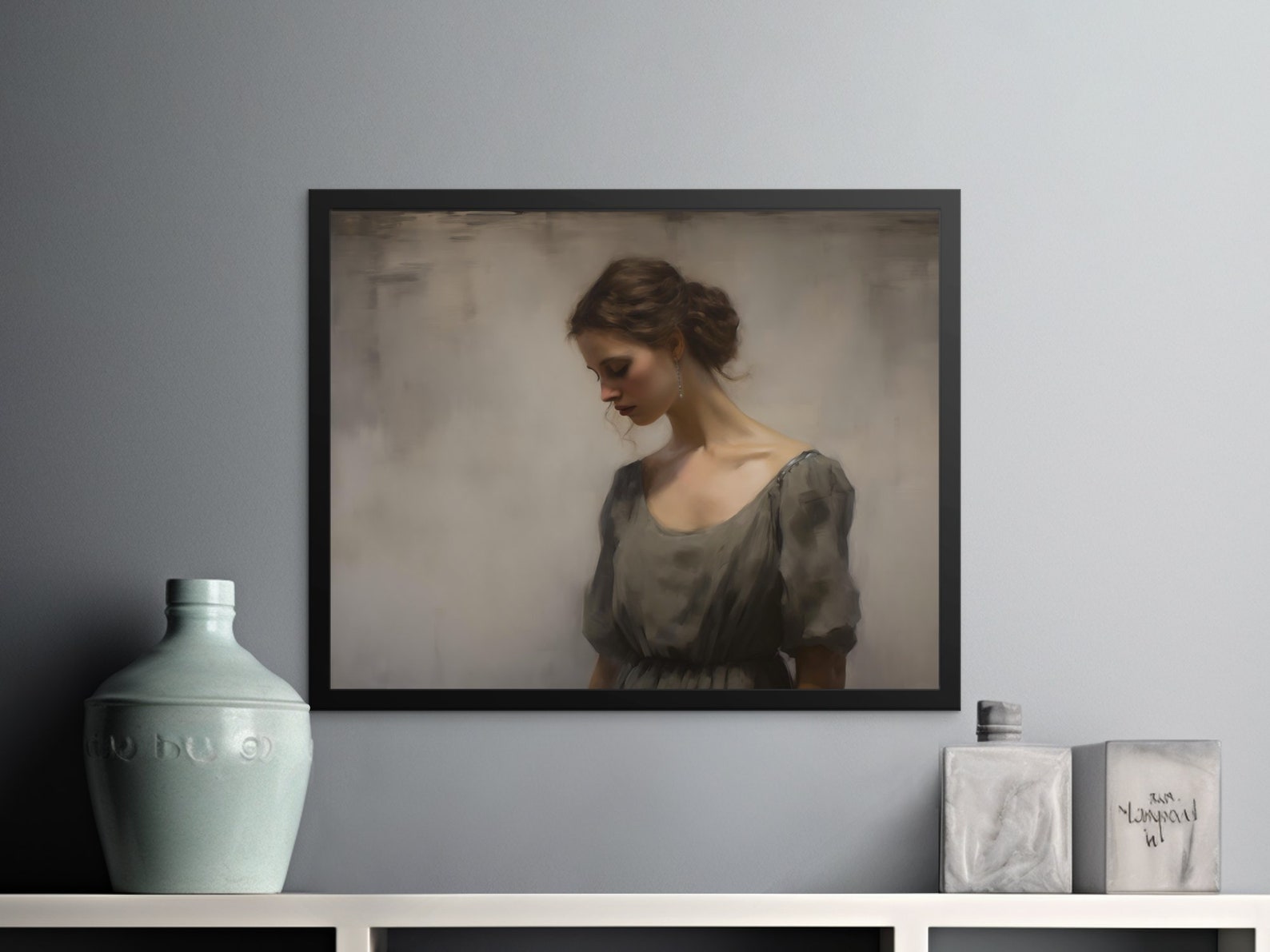 Classic Oil Painting Style Digital Portrait, Elegant Woman Artwork ...