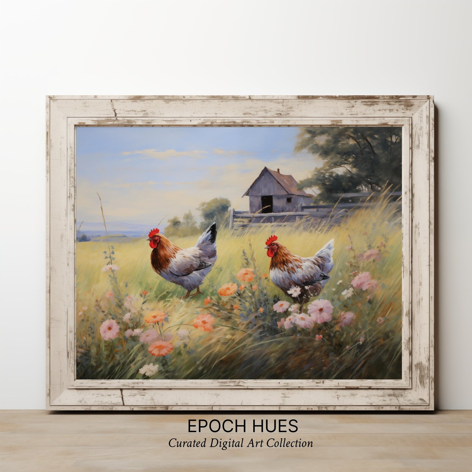 Rustic Chicken Farmhouse Art, Digital Print, Countryside Barn and ...