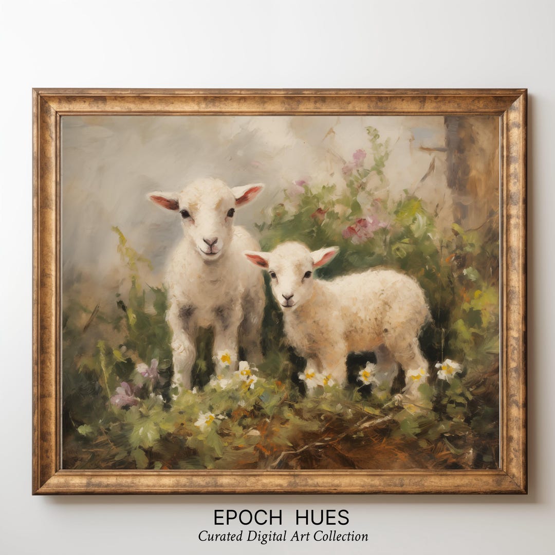 Charming Woodland Lambs Digital Art Print, Cute Baby Sheep Nursery Wall ...
