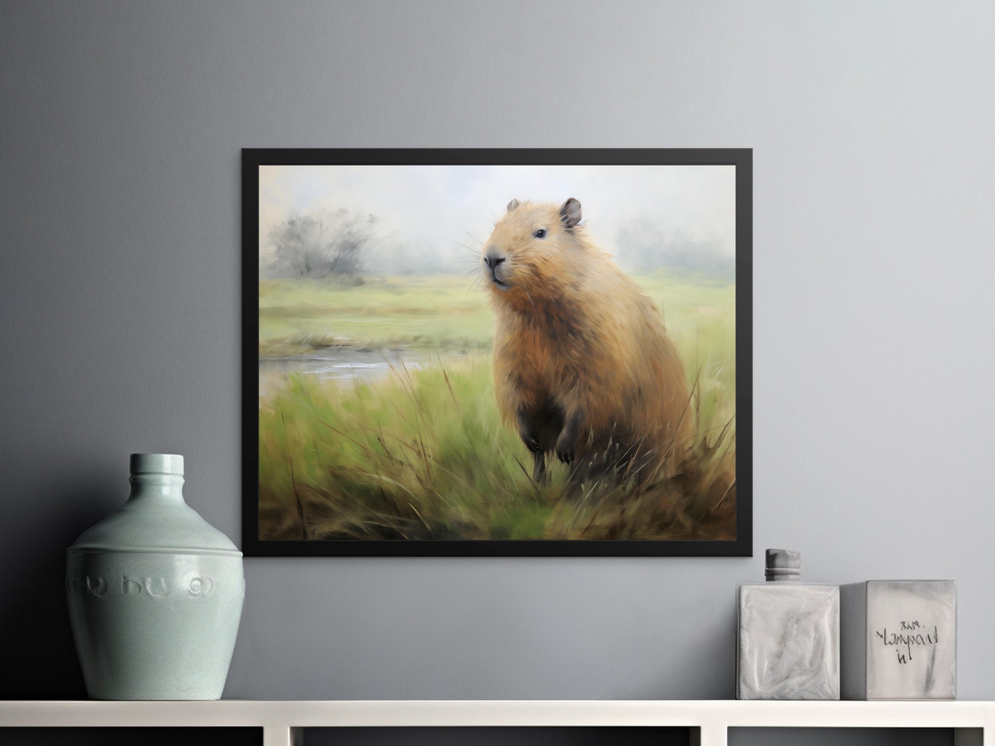 Majestic Capybara Digital Art Print, Wildlife Nature Illustration, Wall ...