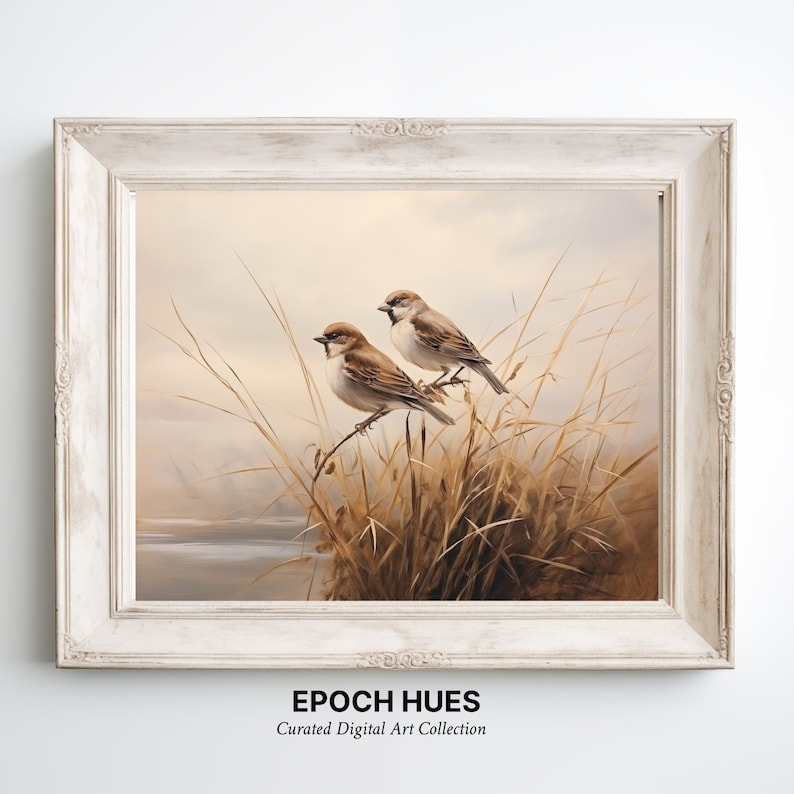 Rustic Bird Digital Art Download, Vintage Sparrow Painting, Printable ...