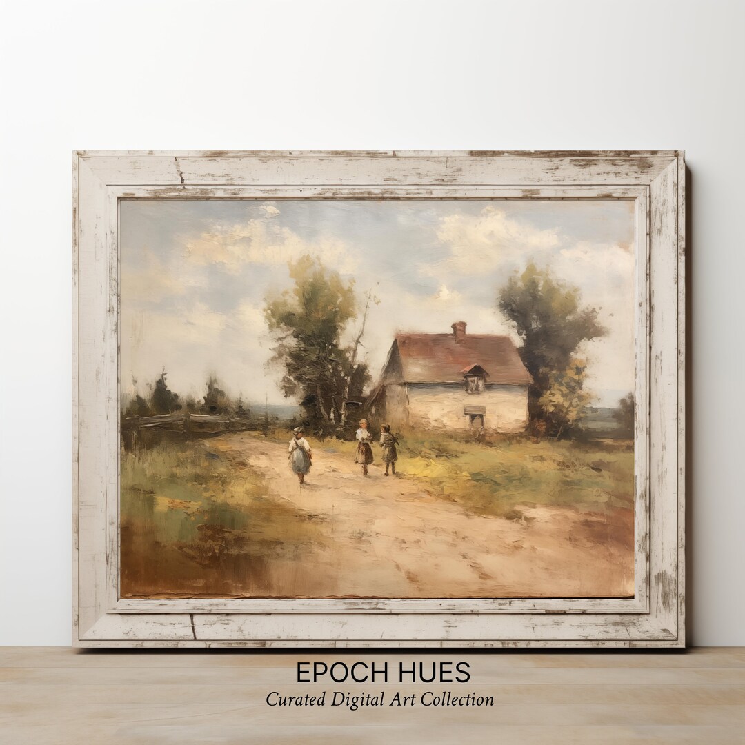 Vintage Countryside Oil Painting Digital Download, Rustic Farmhouse Art ...
