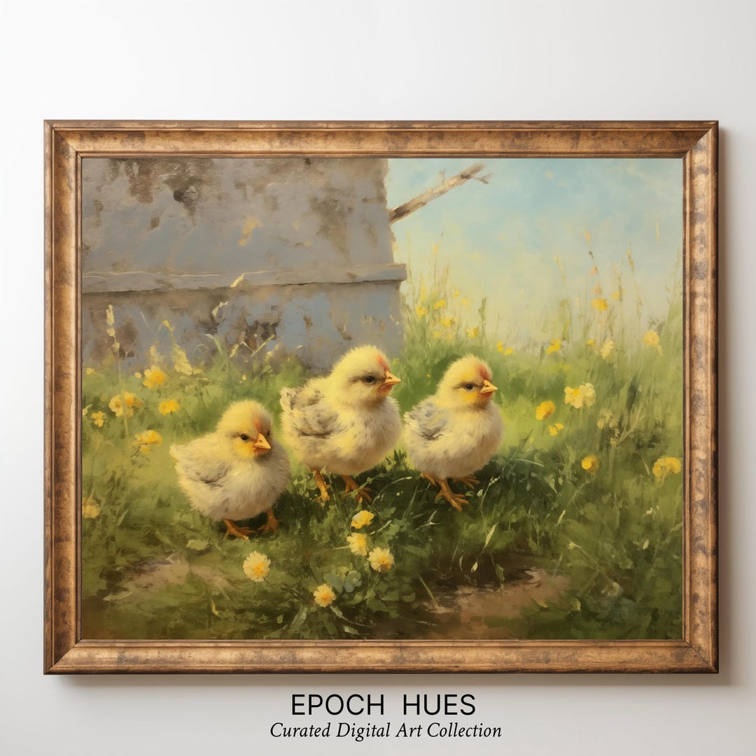 Cute Chick Painting, Printable Chick Art, Farmhouse Wall Decor, Rustic ...