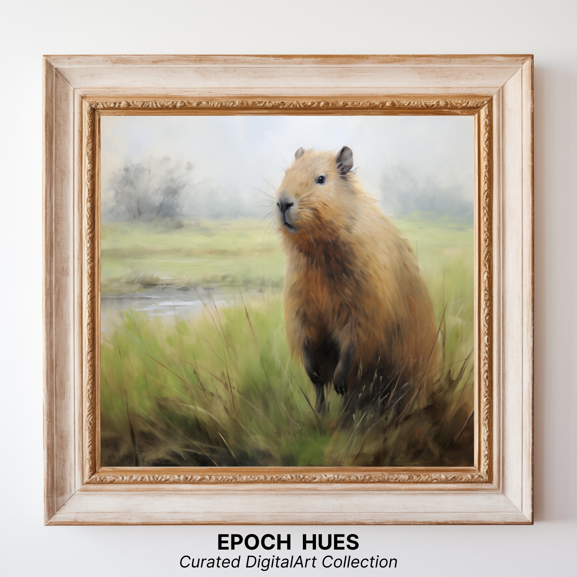 Majestic Capybara Digital Art Print, Wildlife Nature Illustration, Wall ...