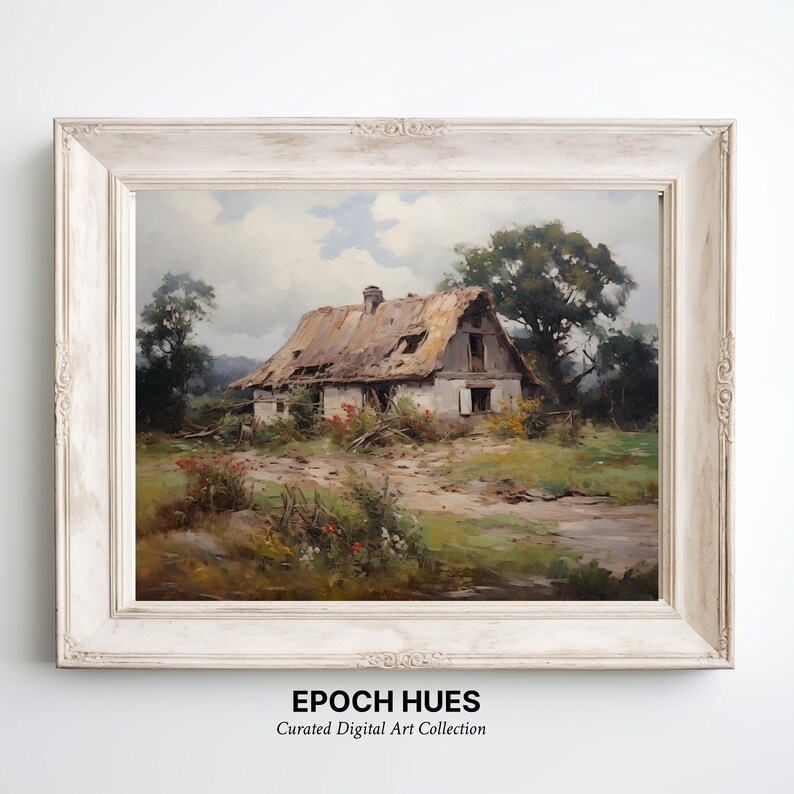 Rustic Countryside Landscape Print, Vintage Farmhouse Digital Art, Old ...