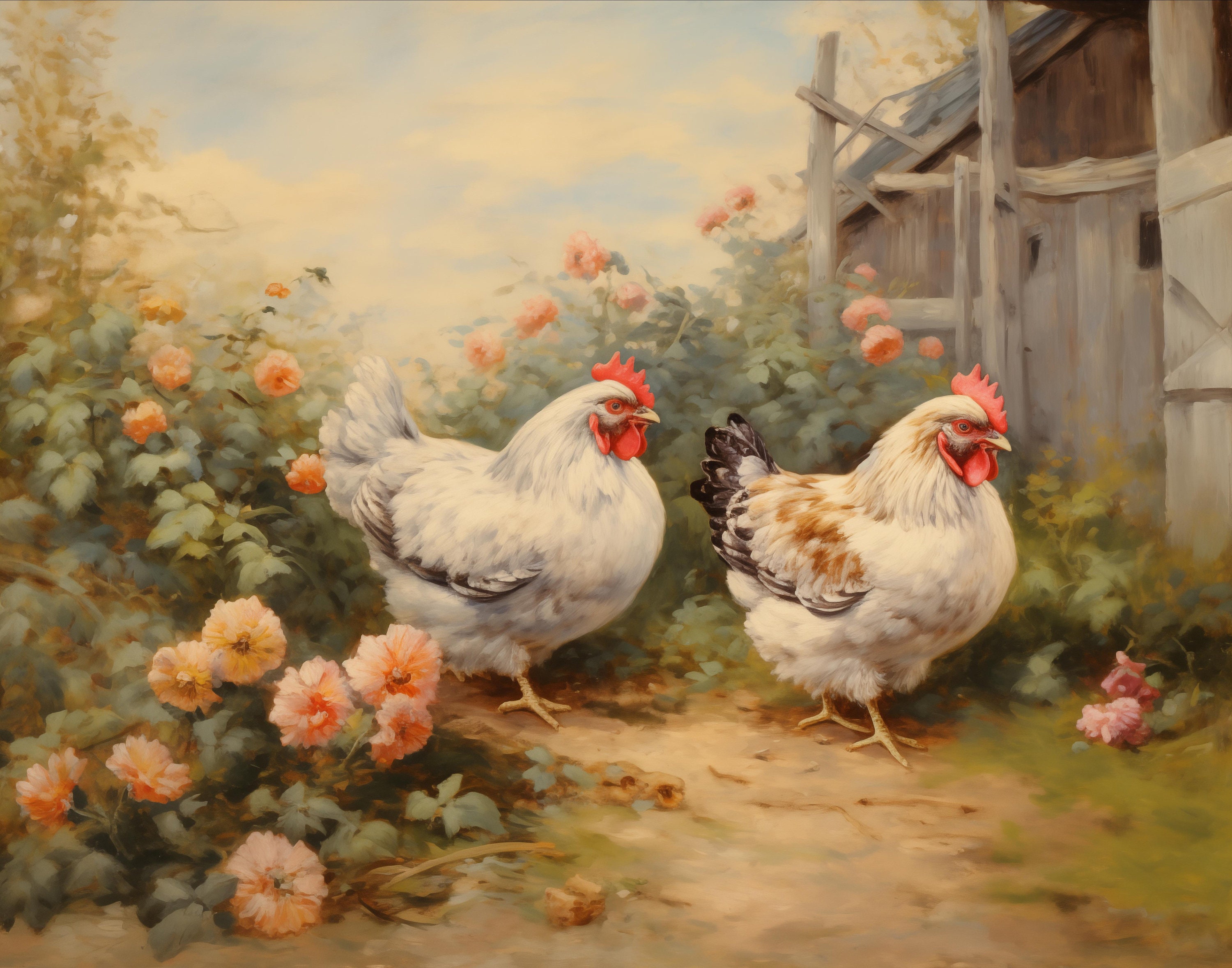 Rustic Chicken Art Print, Farmhouse Kitchen Decor, Vintage Style ...