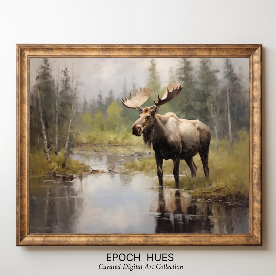 Majestic Moose Digital Art Print, Rustic Wildlife Decor, Forest Animal ...