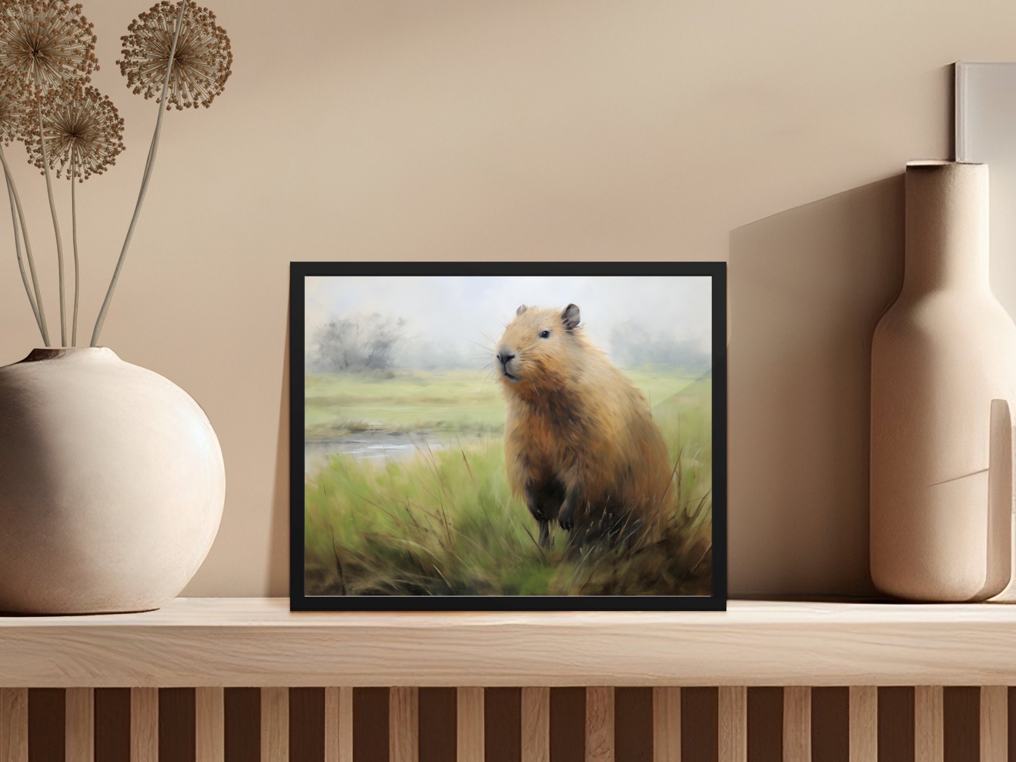 Majestic Capybara Digital Art Print, Wildlife Nature Illustration, Wall ...