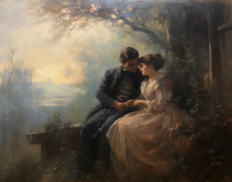 Romantic Victorian Couple Digital Art, Vintage Love Painting Download ...