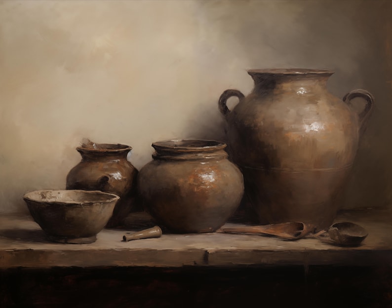 Rustic Kitchen Art Digital Download, Vintage Pottery Painting ...