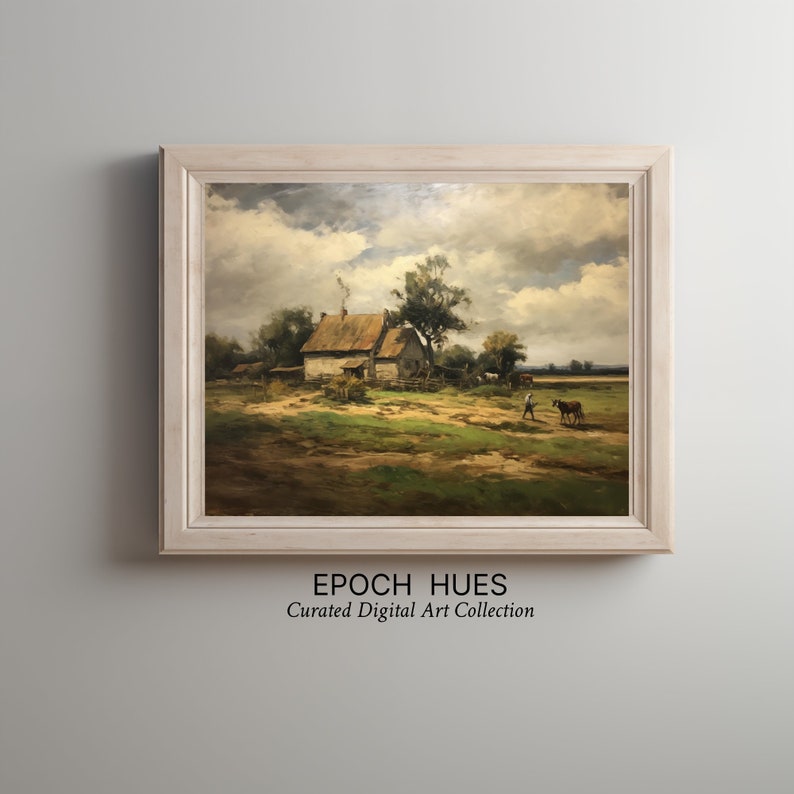 Rustic Farmhouse Digital Painting, Country Landscape Art Download, Home ...