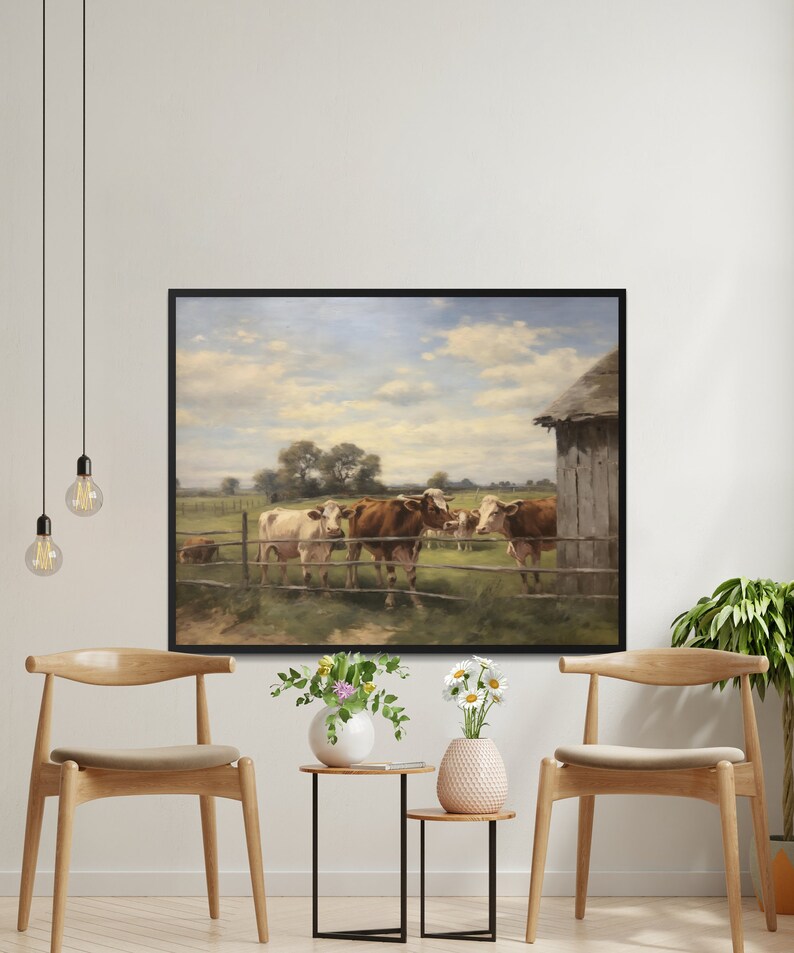 Rustic Farmhouse Cows Painting, Digital Download, Printable Country ...