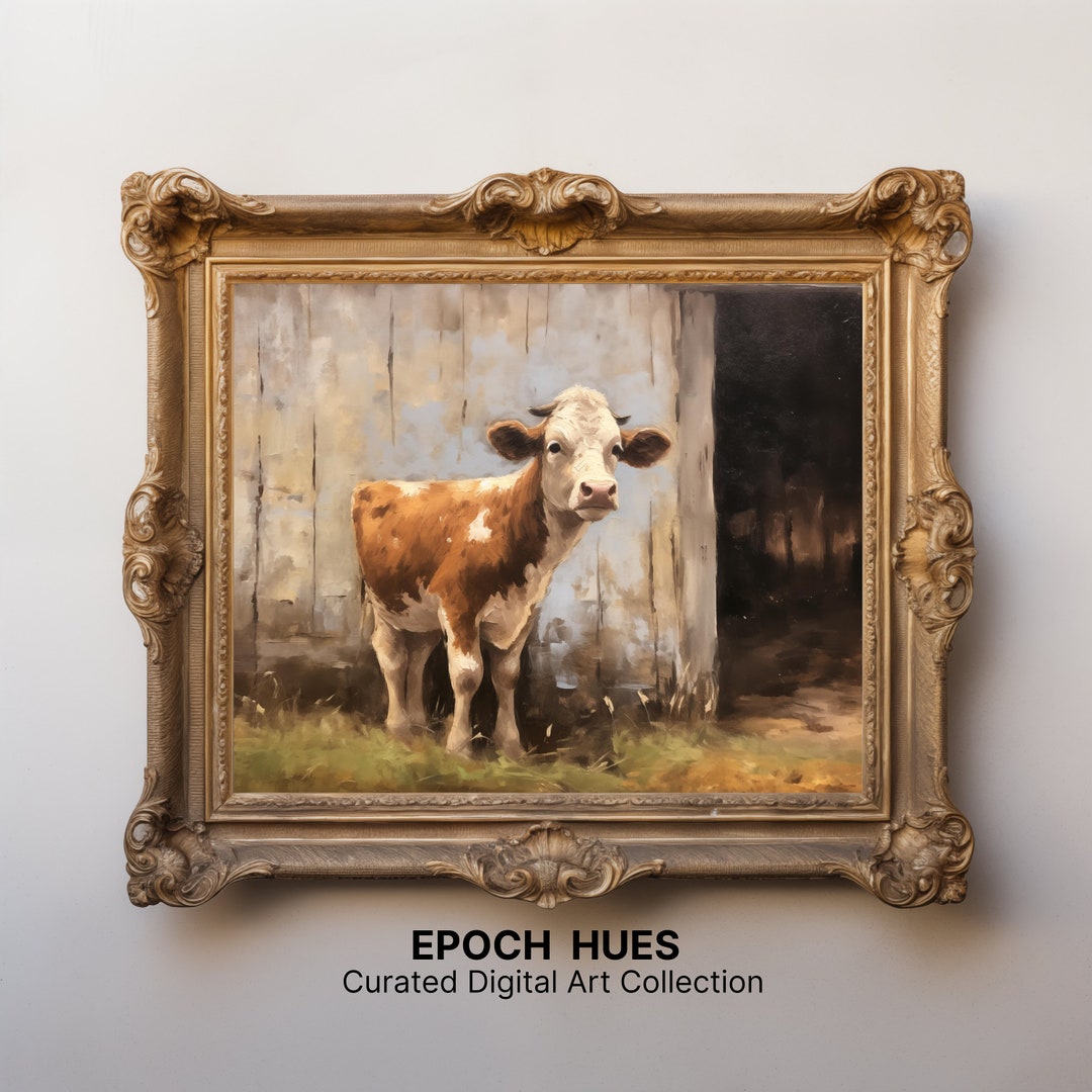Rustic Farmhouse Barn Cow Digital Print, Country Animal Wall Art ...