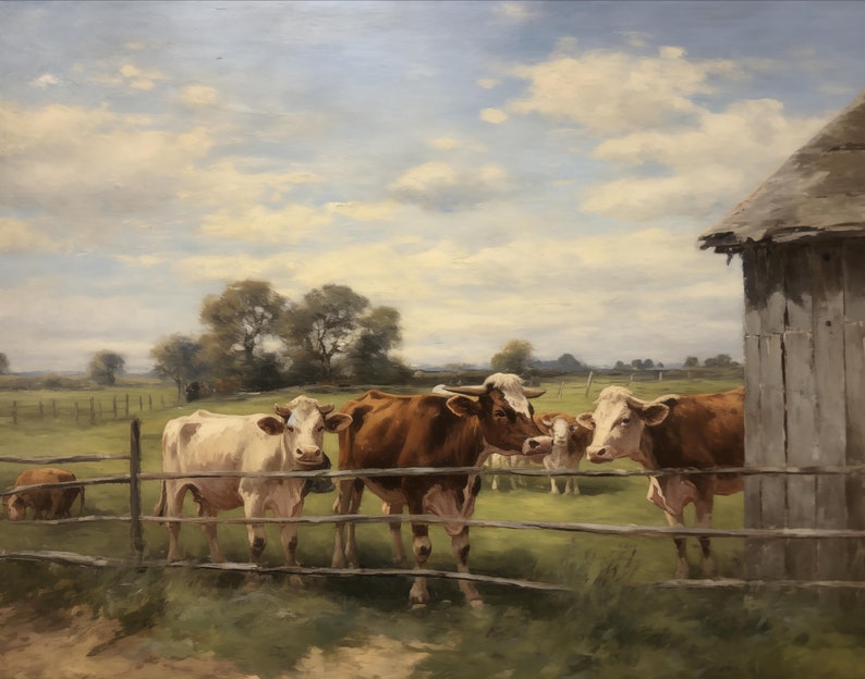 Rustic Farmhouse Cows Painting, Digital Download, Printable Country ...