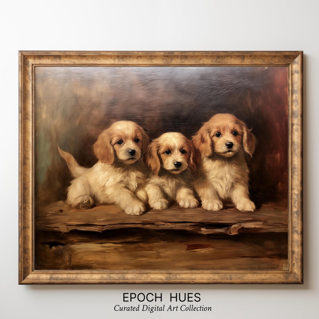 Cute Puppy Trio Digital Art Print, Adorable Dog Wall Art, High ...