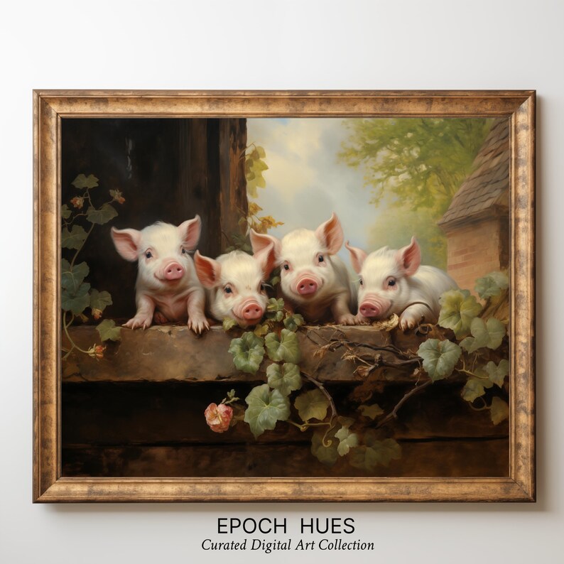 Charming Piglet Art Print, Rustic Farmhouse Decor, Digital Wall Art ...