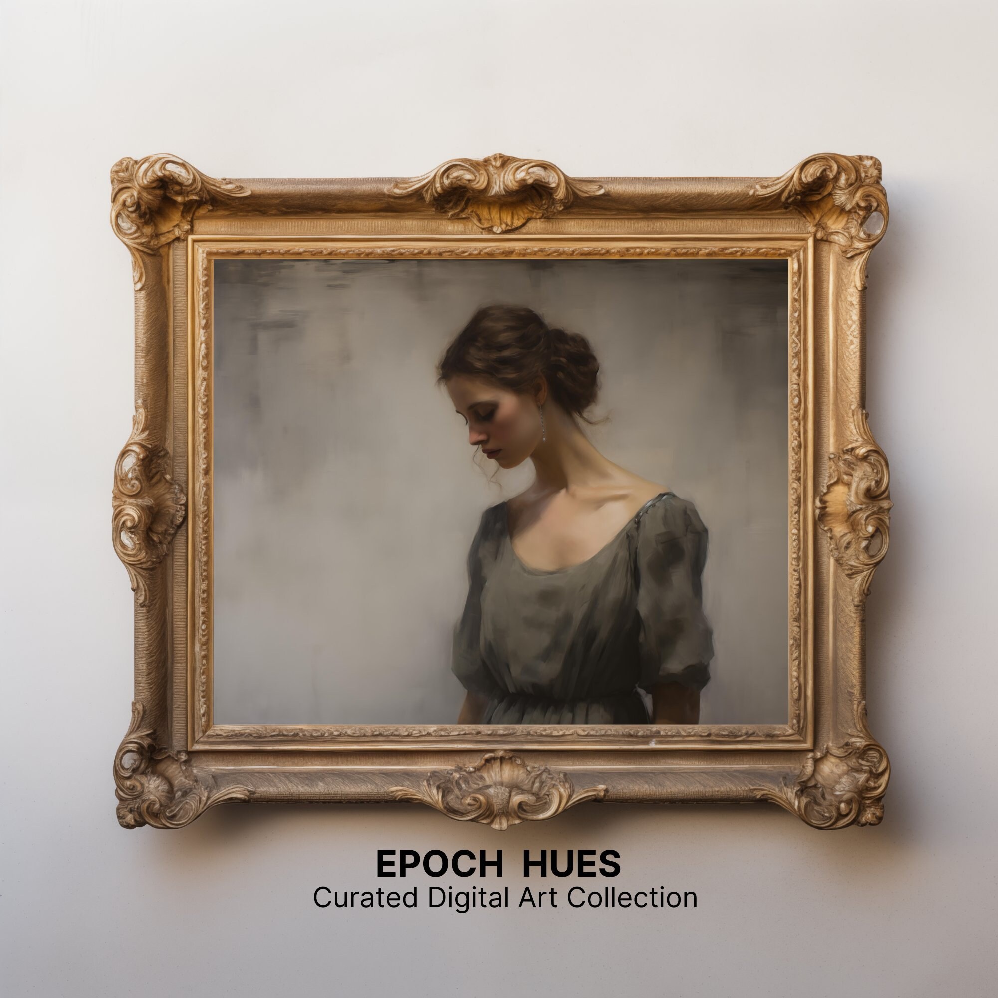 Classic Oil Painting Style Digital Portrait, Elegant Woman Artwork ...