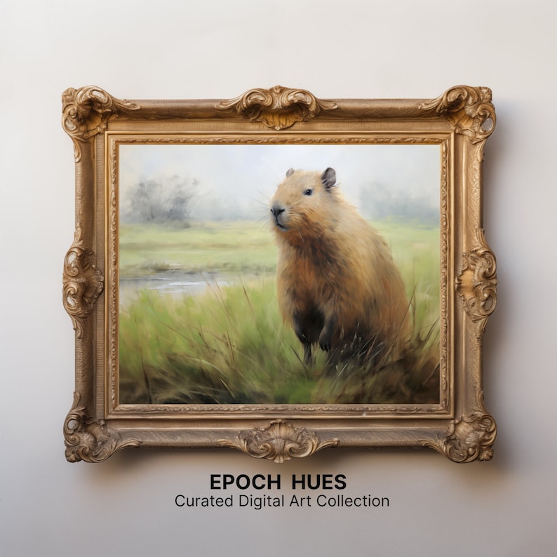 Majestic Capybara Digital Art Print, Wildlife Nature Illustration, Wall ...