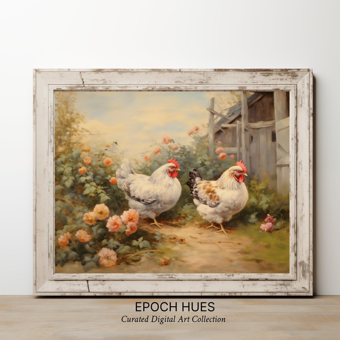 Rustic Chicken Art Print, Farmhouse Kitchen Decor, Vintage Style ...