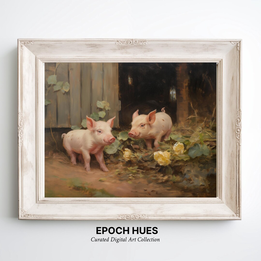 Cute Piglets Digital Art Print, Adorable Farm Animal Wall Decor, Rustic ...