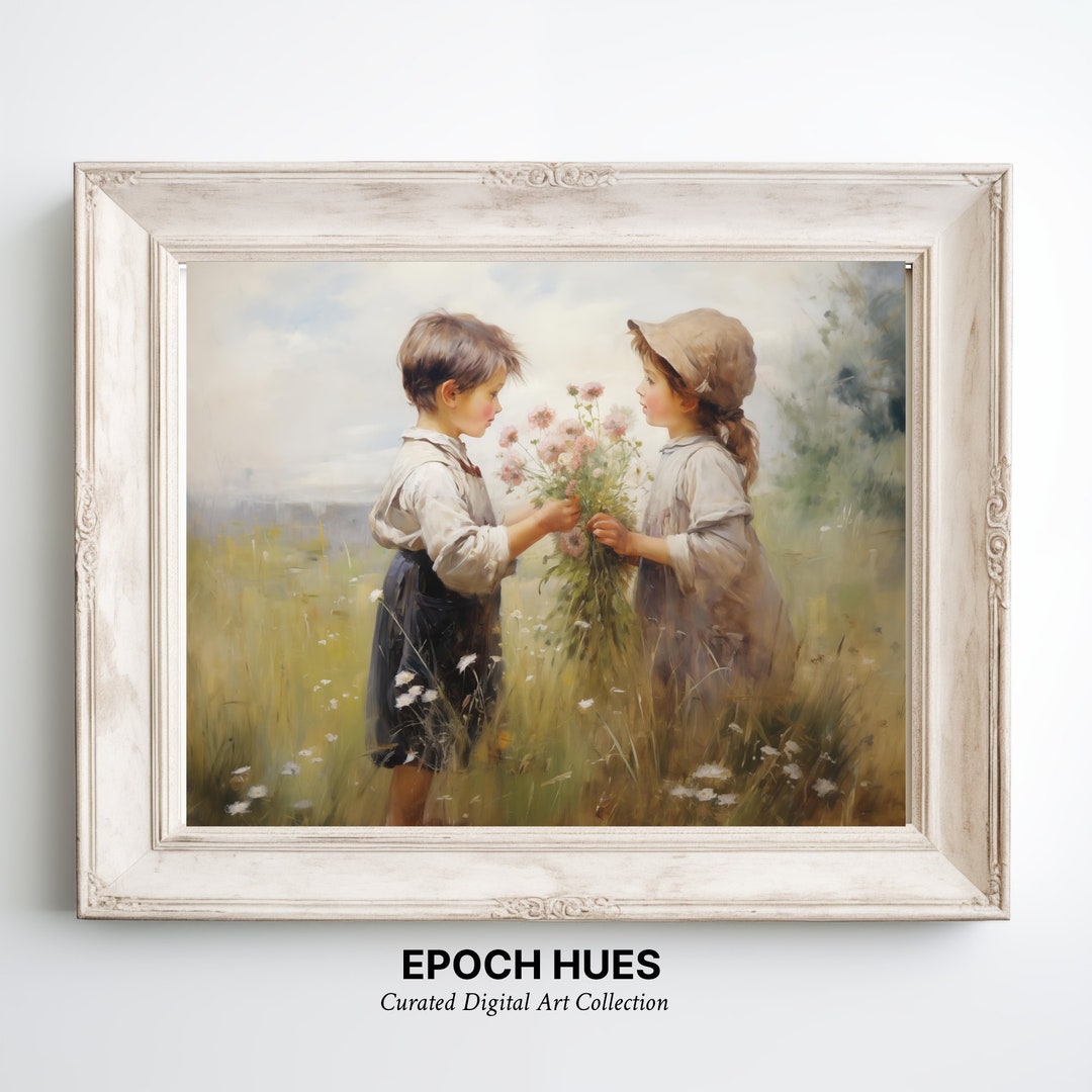 Vintage Children Digital Painting, Rustic Countryside Art Download ...