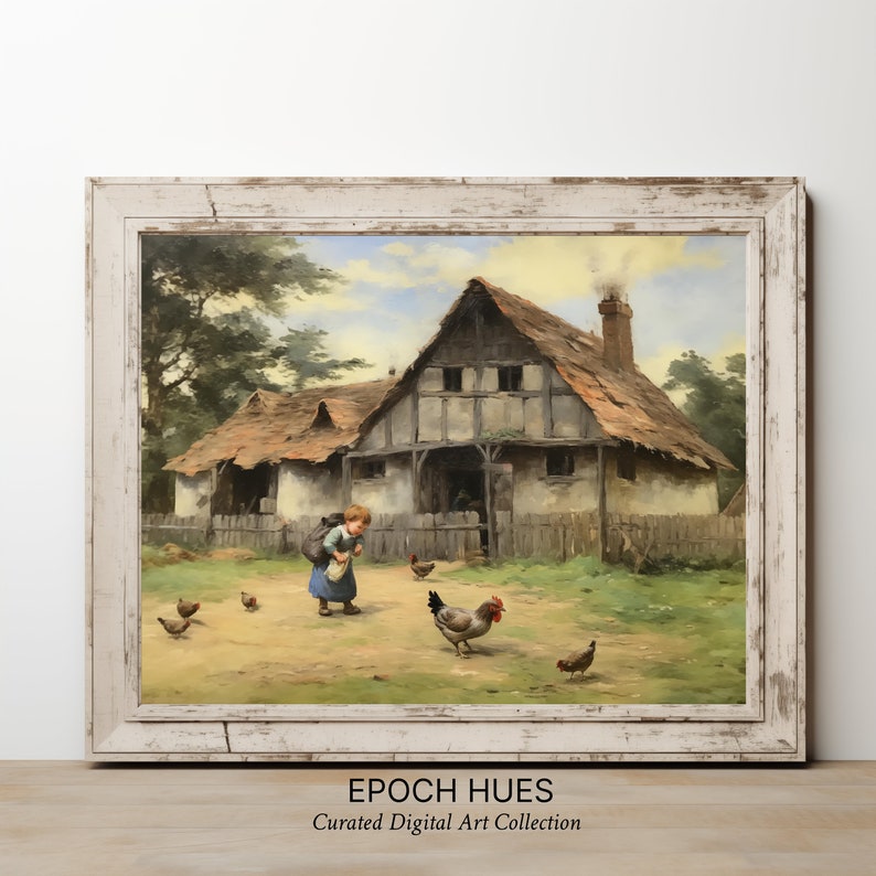 Vintage Farmhouse Scene Digital Download, Countryside Cottage Wall Art ...