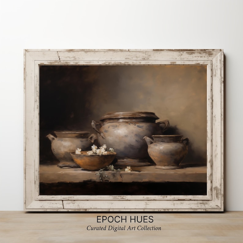Vintage Pottery Still Life Digital Art, Classic Ceramic Collection ...
