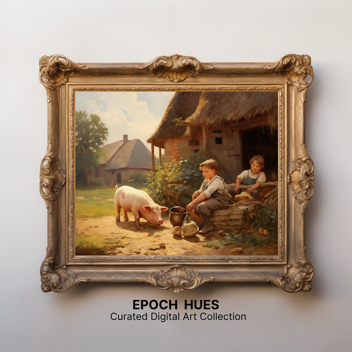 Vintage Farmhouse Digital Art Print, Classic Countryside Scene, Rural ...