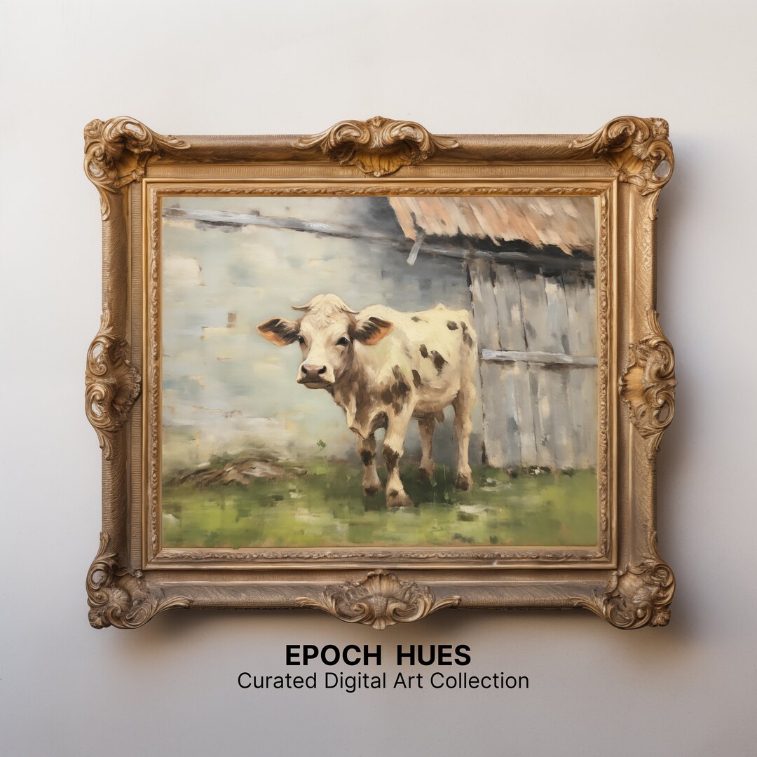Farmhouse Cow Print, Rustic Animal Wall Art, Vintage Cow Painting ...