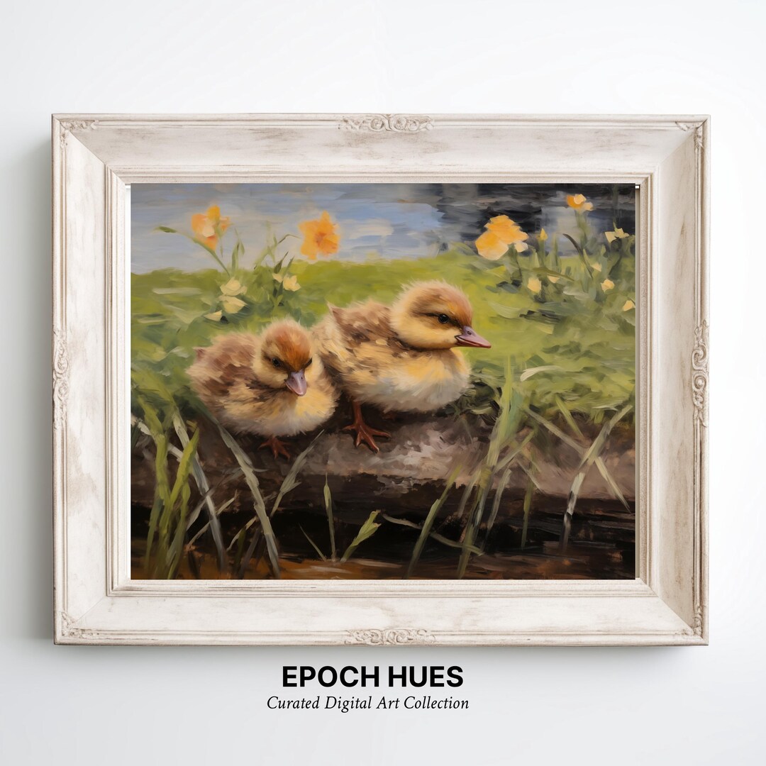 Cute Duckling Art Print, Digital Download, Ducklings in Garden, Nursery ...