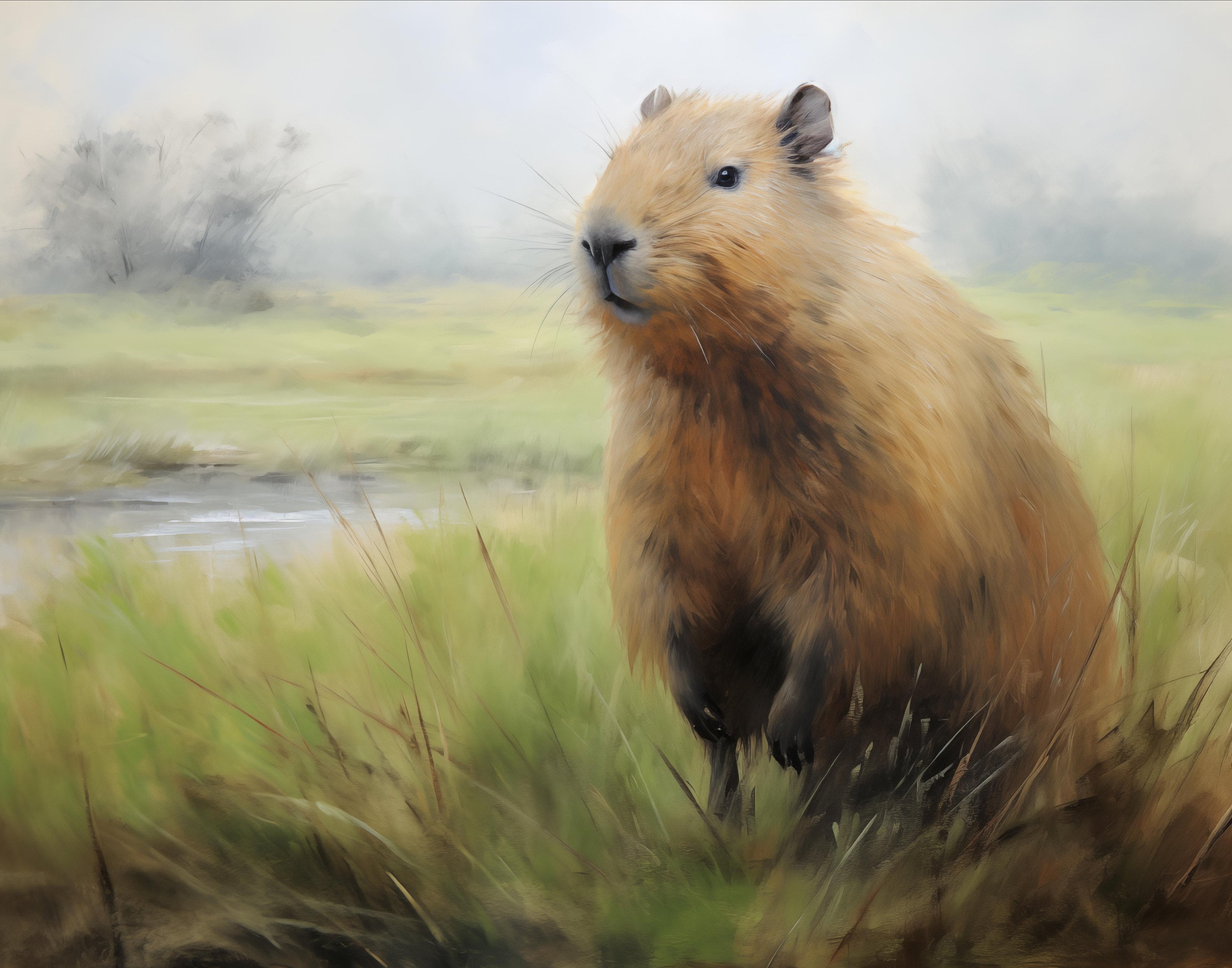 Majestic Capybara Digital Art Print, Wildlife Nature Illustration, Wall ...