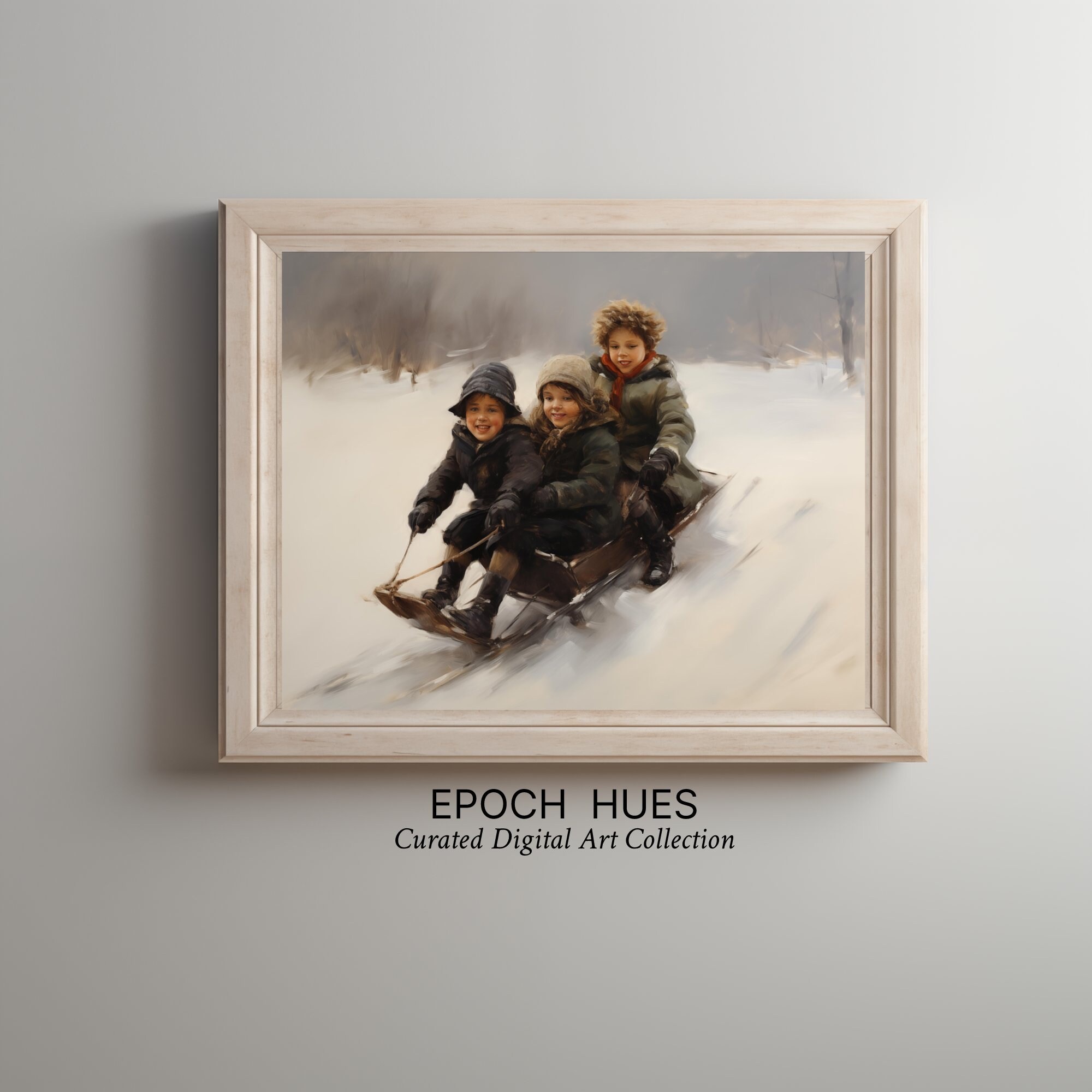 Winter Sled Adventure Kids Art, Printable Wall Decor, Vintage Style ...