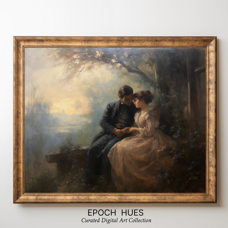 Romantic Victorian Couple Digital Art, Vintage Love Painting Download ...