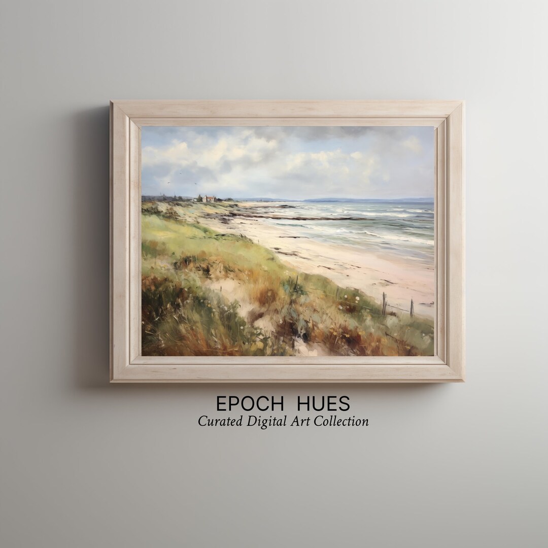 Coastal Beach Digital Painting, Printable Ocean Landscape, Sandy Shore ...