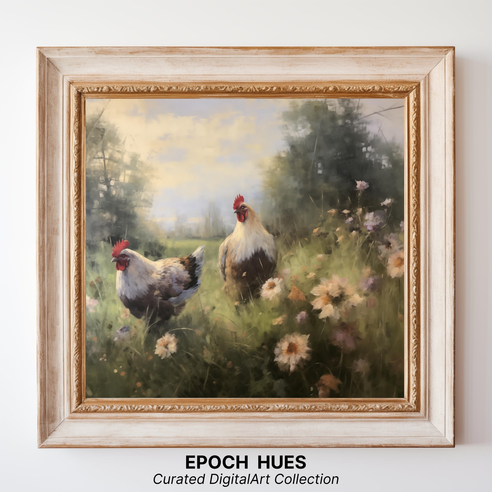 Rustic Chicken Digital Art Print, Farmhouse Kitchen Wall Decor ...