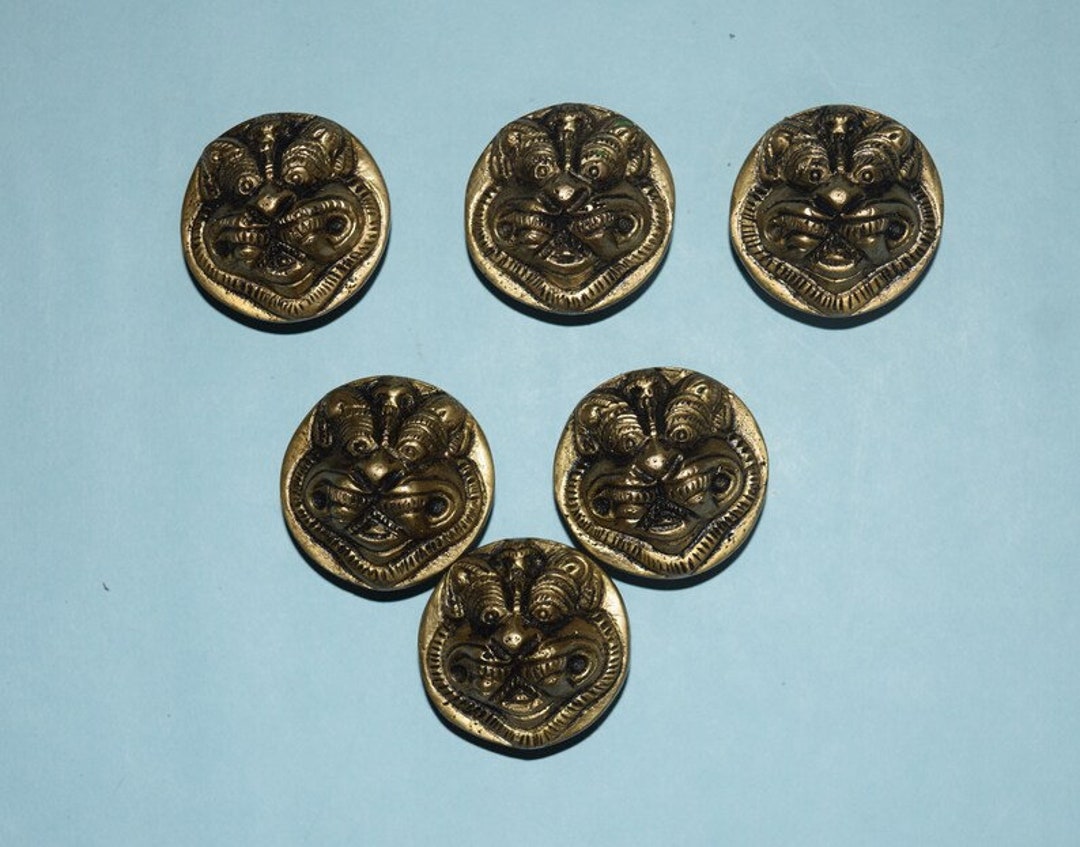 Yali Head Drawer Knob Set of 06 Pieces Brass Dragon Face Window Puller ...