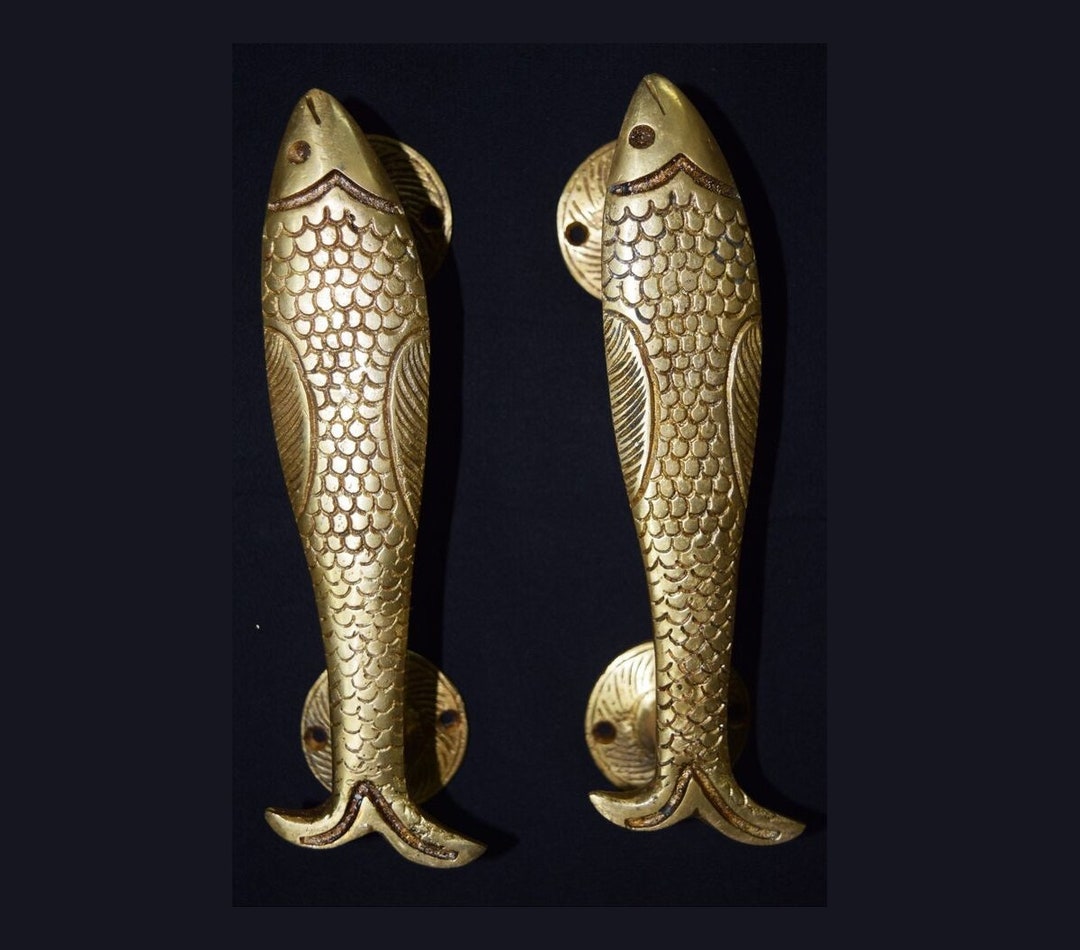 Nautical Fish Inspired Door Handle Pair Brass Sea Creatures Design ...