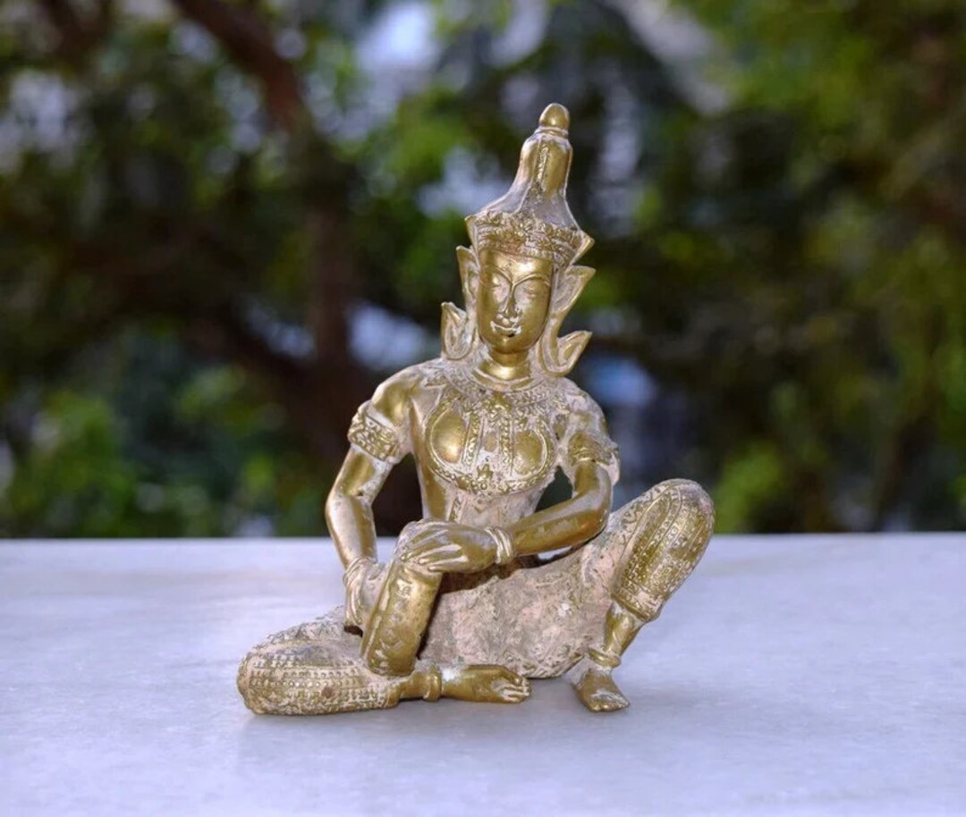 Unique Seated Goddess Sculpture Brass Tibetan Lady Statue Patio Table ...