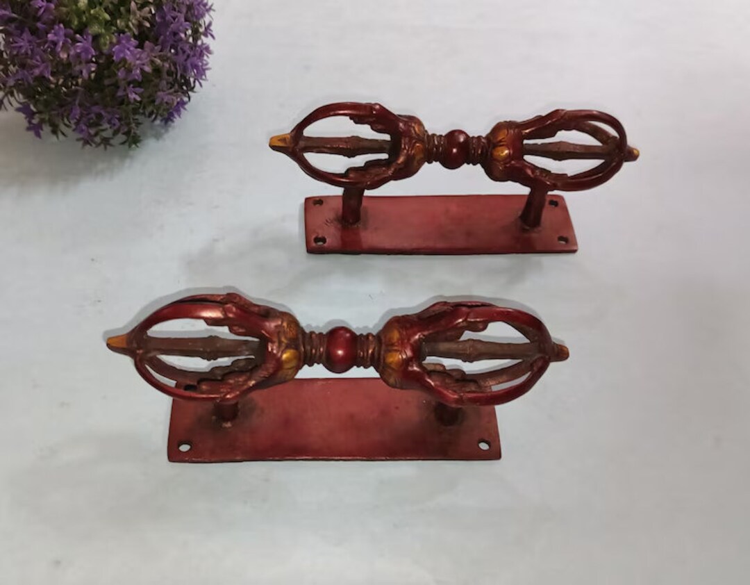 Dorje Design Interior Door Puller Set Brass Buddhist Vajra Based Gate ...