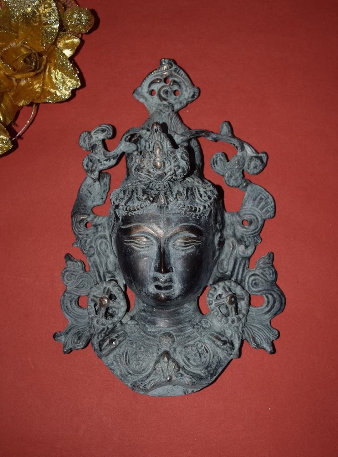 8'' Inches Tara Face Wall Sculpture Brass Buddhist Deity Shape Wall ...