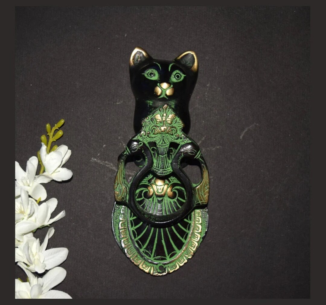 Yali With Cat Face Front Door Knocker Brass Animal Head Design Vintage ...