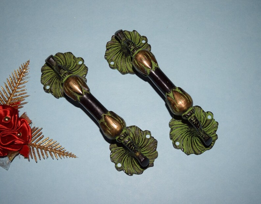 7 Inches Flower Design Kitchen Cabinet Puller Brass Nature Theme Floral ...