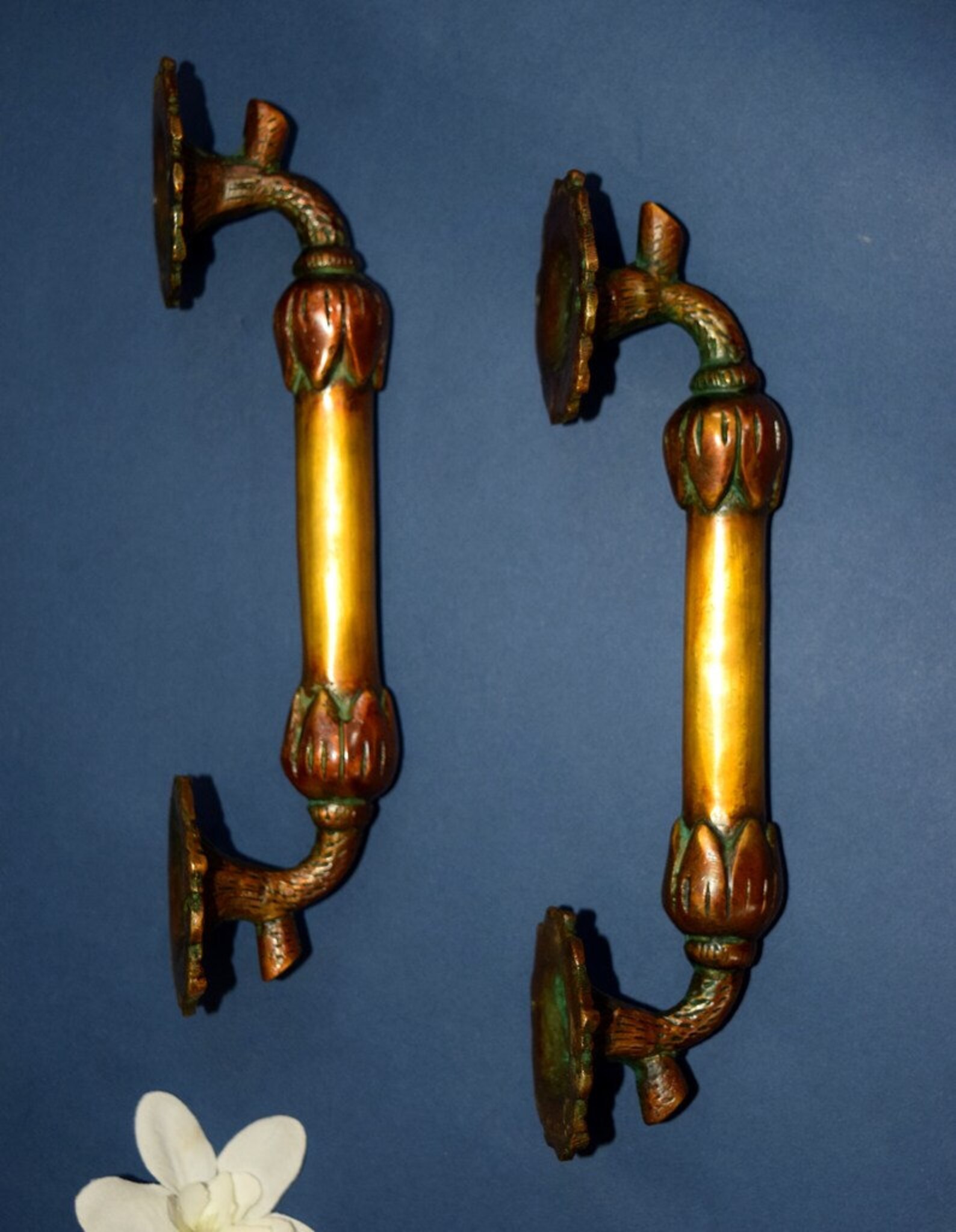 9 Inches Daisy Flower Design Front Door Handle Set Brass Nature Plants ...