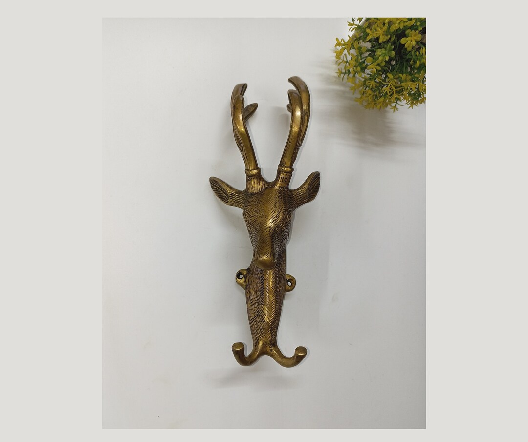 Barasingha Face Wall Key Holder Brass Deer Head Cloth Hanger Wall ...